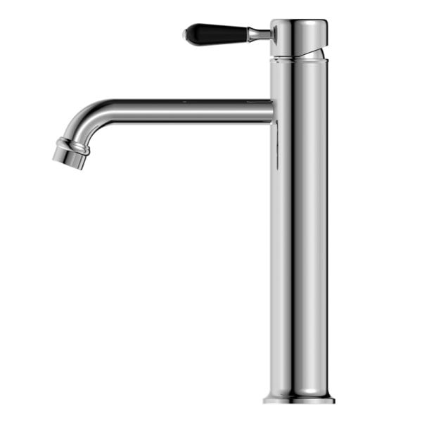 YORK STRAIGHT TALL BASIN MIXER TAPS WITH BLACK PORCELAIN LEVER CHROME ...