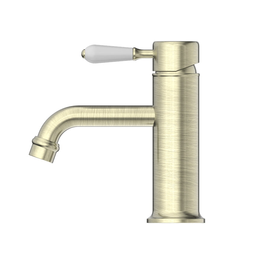 YORK STRAIGHT BASIN MIXER TAPS WITH WHITE PORCELAIN LEVER AGED BRASS ...