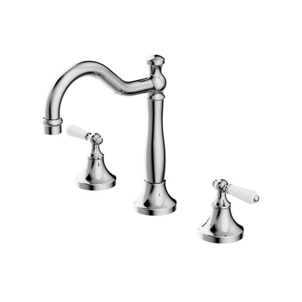 YORK BASIN TAP SET WITH WHITE PORCELAIN LEVER CHROME (NR692102A01CH ...